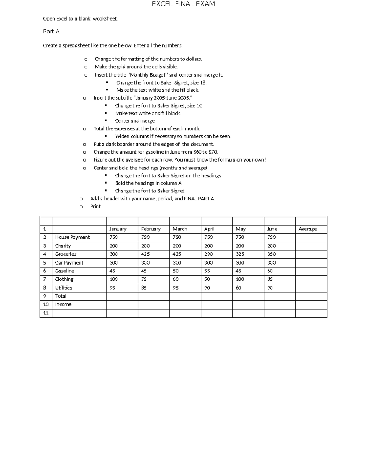Excel Final Exam - DED1204: Spreadsheet Formatting & Calculations Guide ...