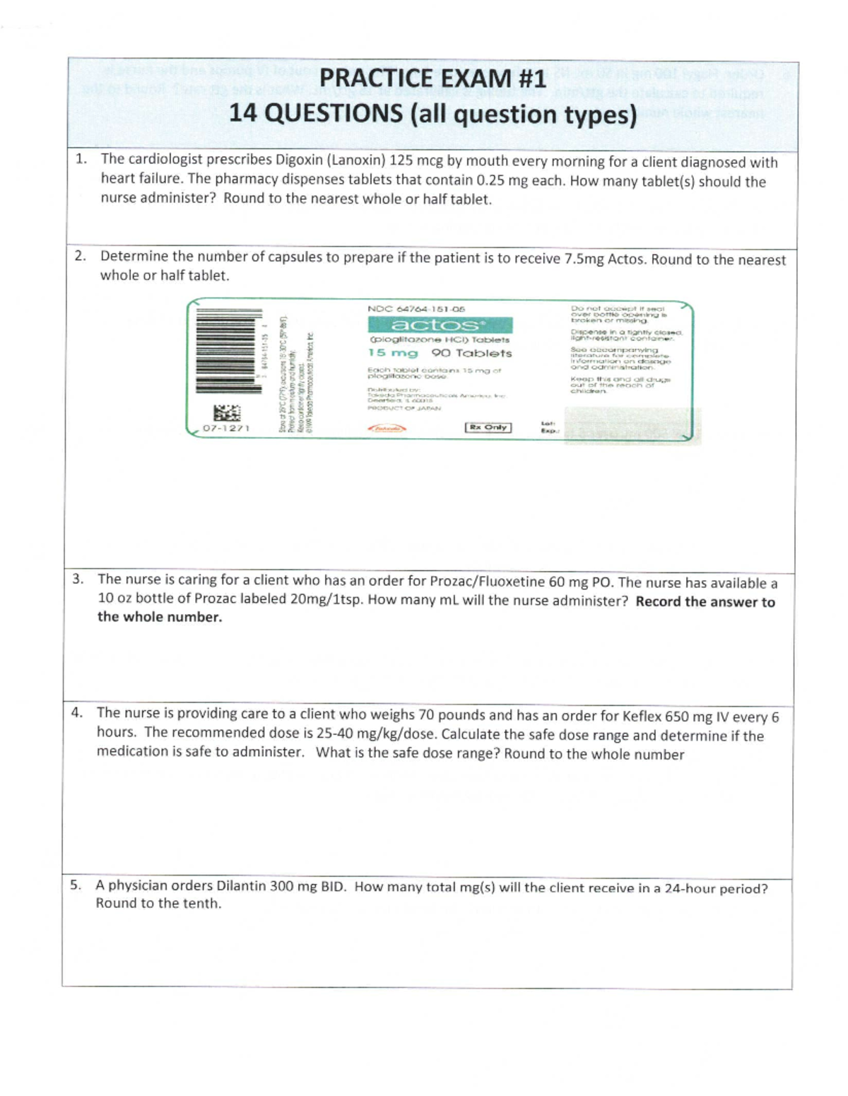 Drug Calculations Practice Exam Questions (NUR 101) - Studocu