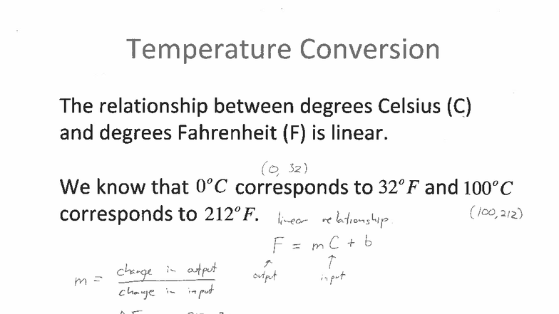 MATH 101: Lecture Notes on Temperature Conversion and Relationships ...