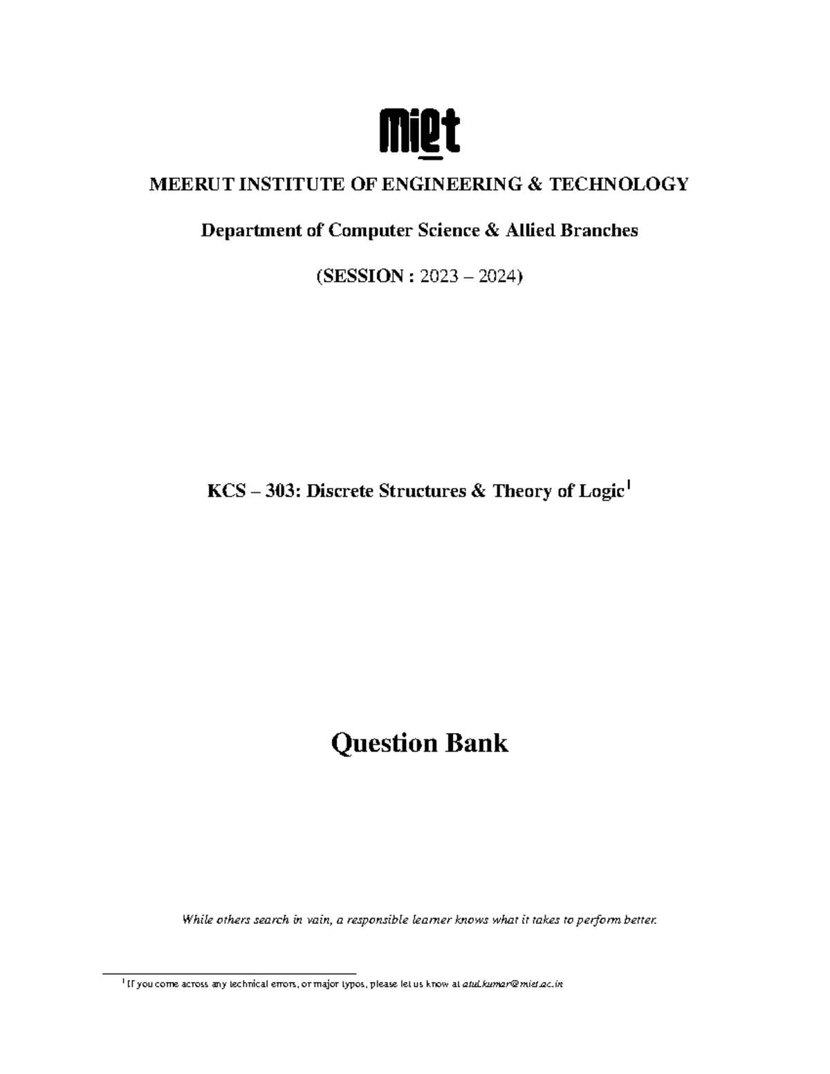 Question Bank for KCS-303: Discrete Structures & Logic Theory - Studocu
