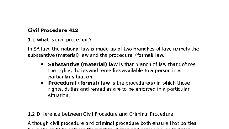 Civil Procedure 412: Understanding Key Concepts and Principles - Studocu