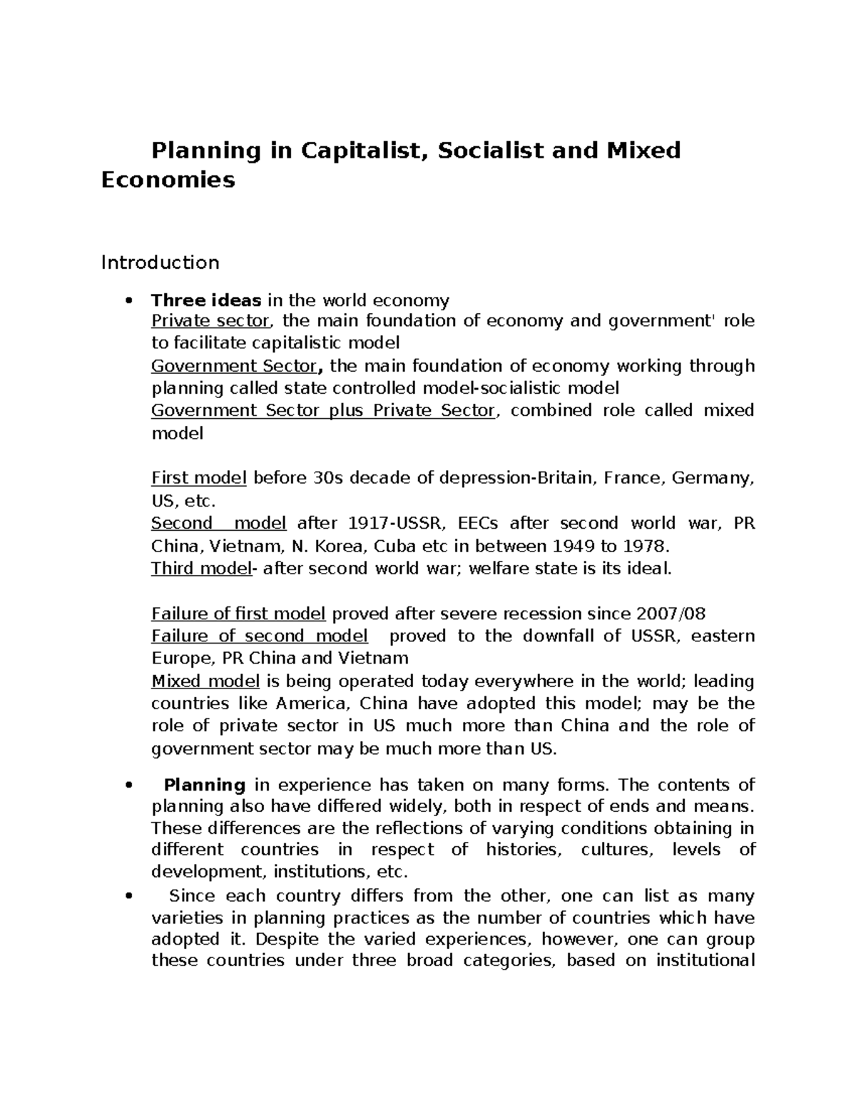 Planning in Economic Systems: Capitalist, Socialist & Mixed Models ...