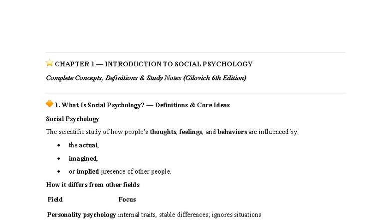 CHAPTER 1: INTRODUCTION TO SOCIAL PSYCHOLOGY - Key Concepts ...