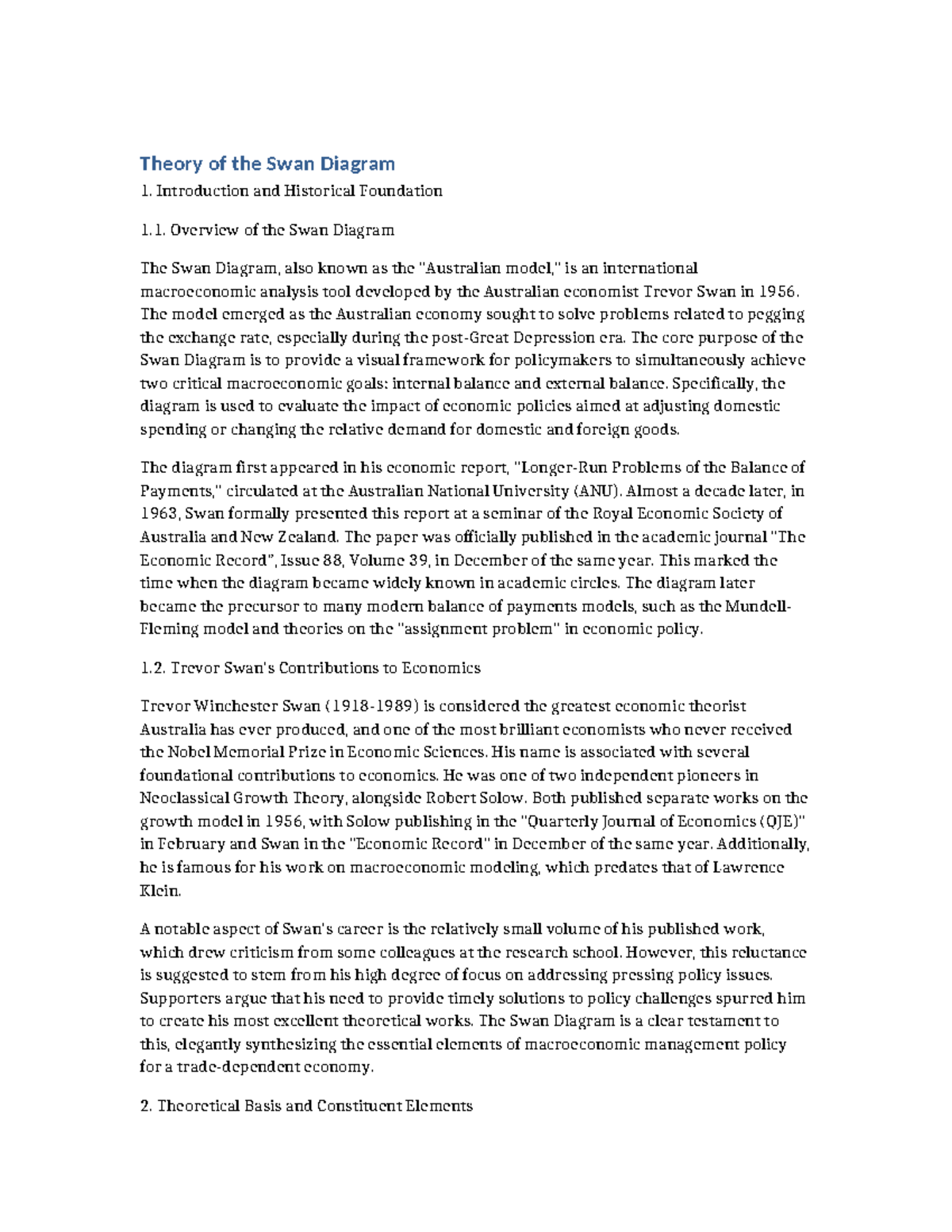 Swan Diagram Theory: Historical Foundations and Economic Insights - Studocu