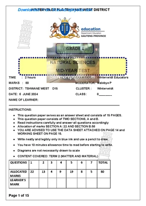Natural Sciences Grade 8: Online Resources & Study Modules - Studocu