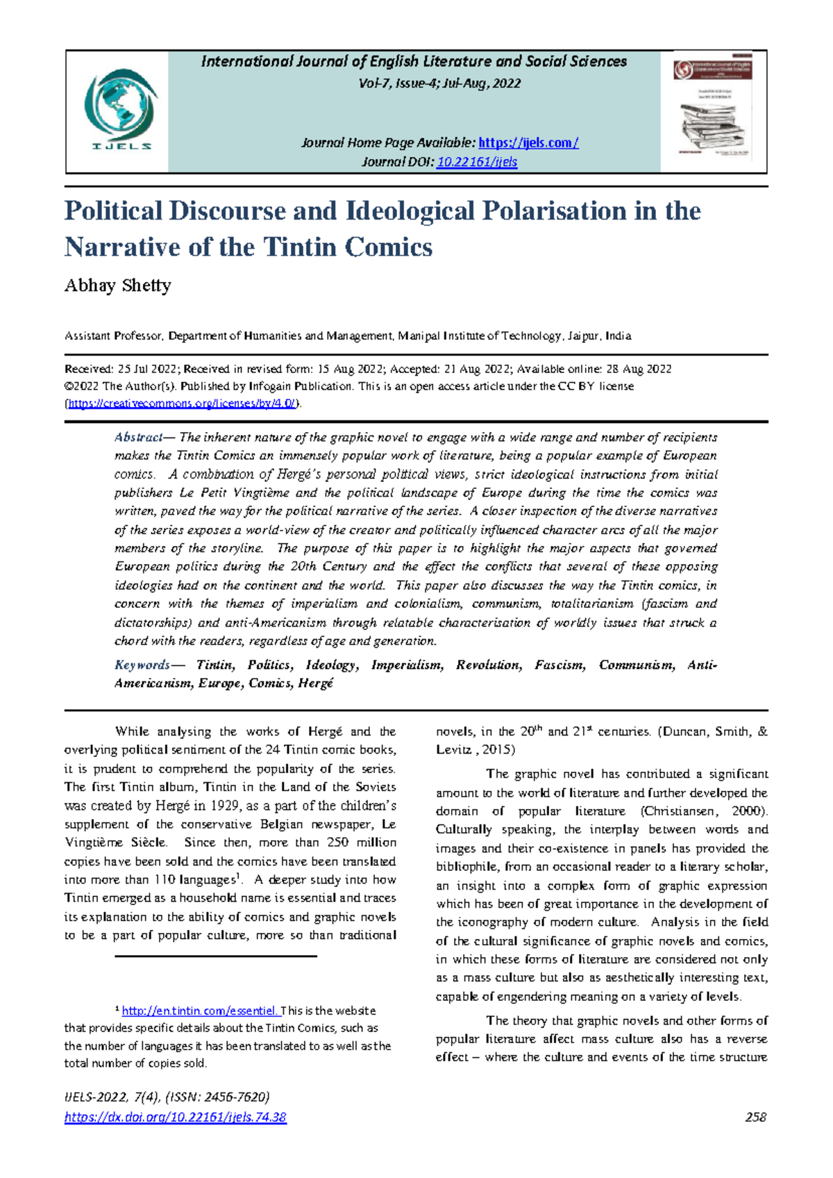 Political Discourse and Ideological Polarisation in Tintin Comics ...