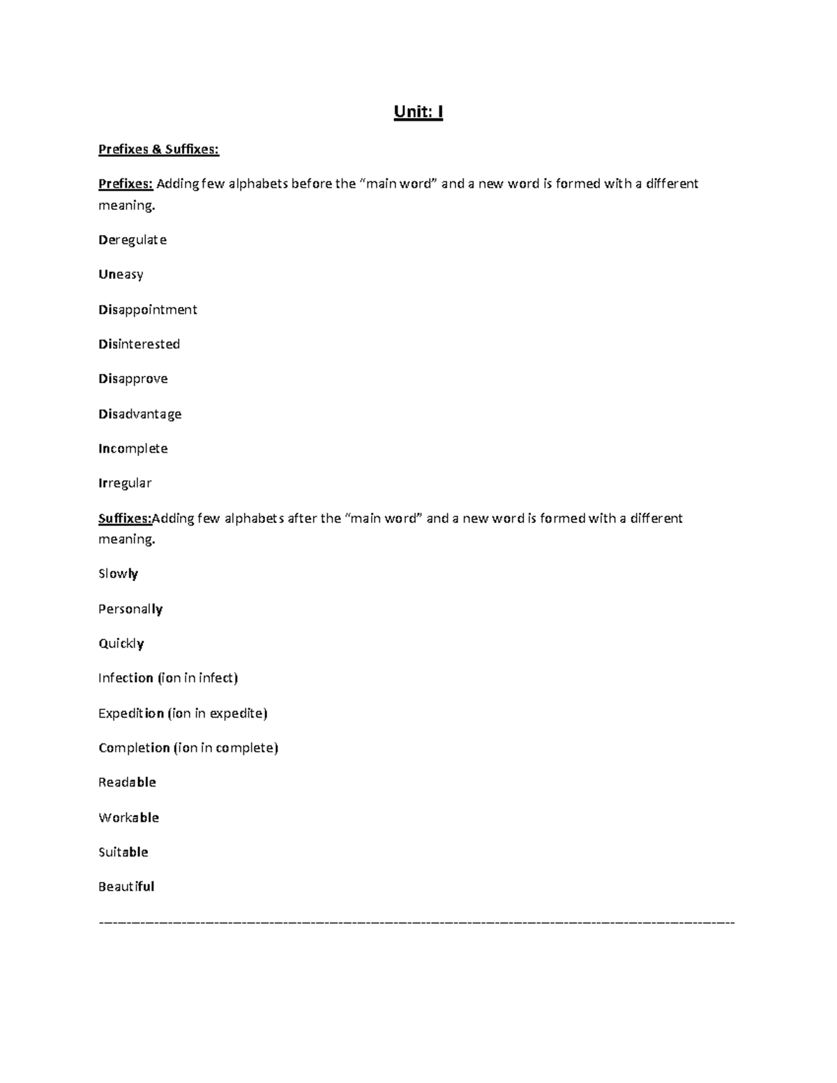 SOFT 101: Unit 1 Prefixes, Suffixes, Synonyms & Sentence Structure ...