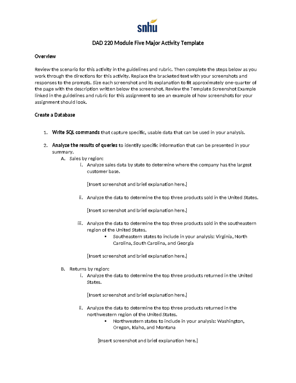 DAD 220 Module Five Major Activity Template - DAD 220 Module Five Major ...