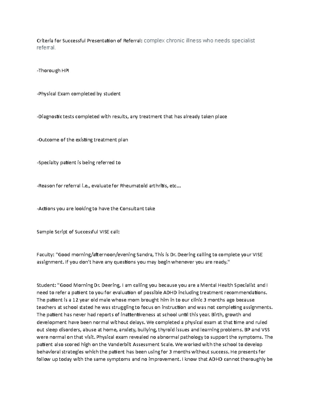 Week 4 VISE Script: Successful Referral Presentation Guide - Studocu