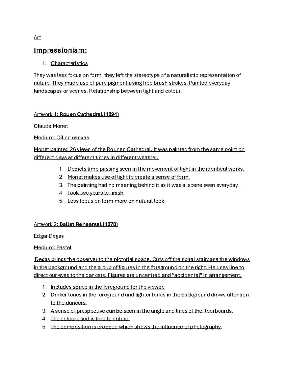 Art Movements Summary: Impressionism, Neo-Impressionism & Cubism - Studocu