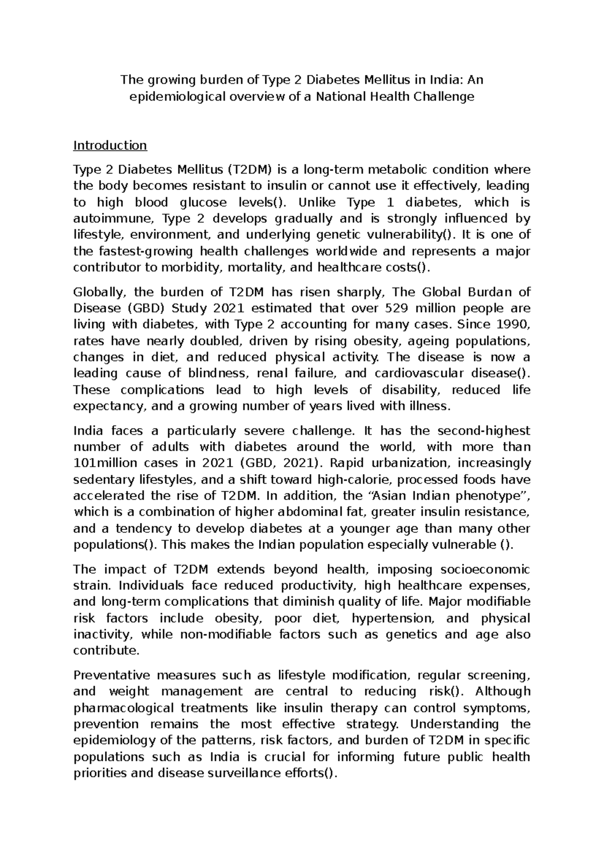 Epidemiological Overview of Type 2 Diabetes Mellitus in India: A ...