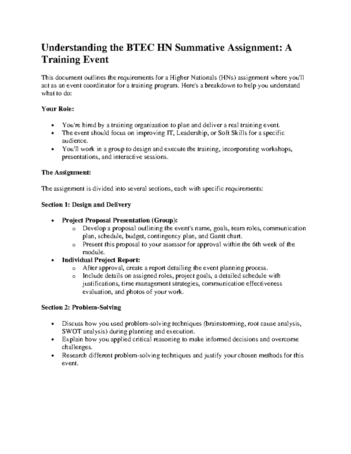 Understanding the BTEC HN Summative Assignment - Here's a breakdown to ...