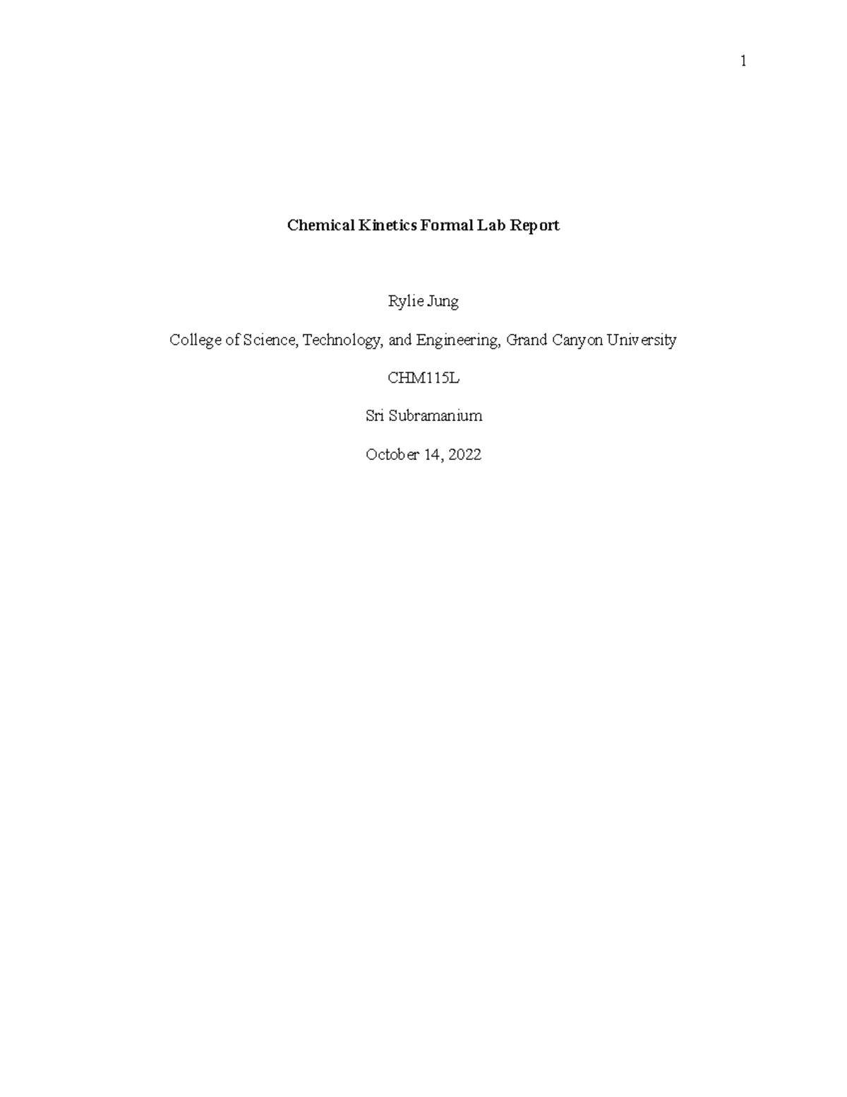 CHM115L Chemical Kinetics Lab Report: Rate Law of CV & NaOH Reaction ...
