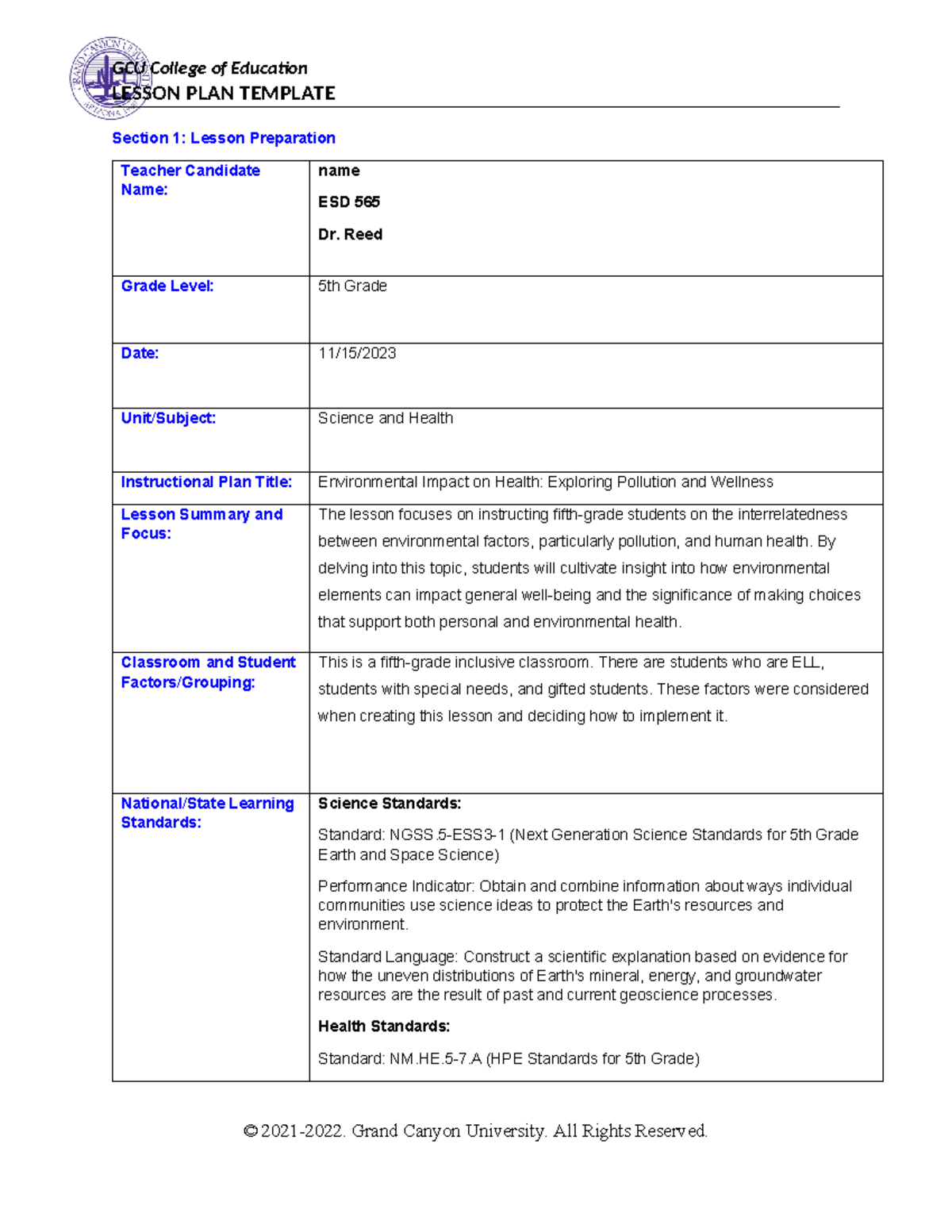 Innovative Science and Health Instructional Methods Lesson Plan ...