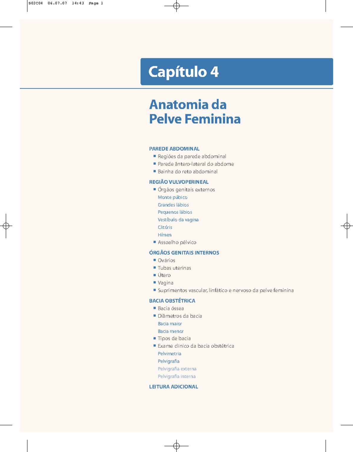 Anatomia da Pelve Feminina - Conteúdo para o Capítulo 4 da OBST-2 - Studocu