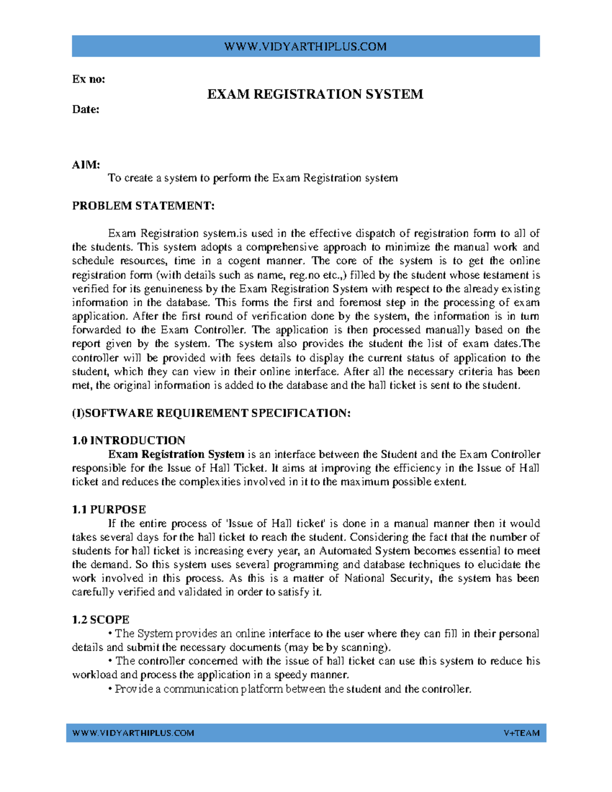Exam Registration system - Ex no: EXAM REGISTRATION SYSTEM Date: AIM ...