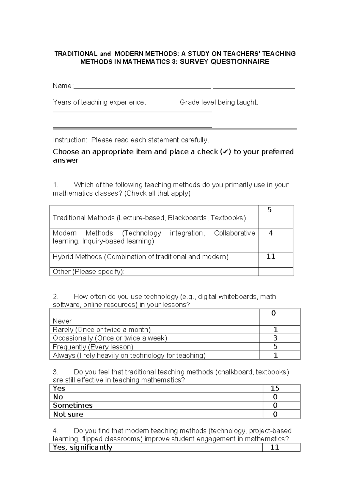 Teaching Methods in Mathematics: A Survey Questionnaire (MATH 3) - Studocu