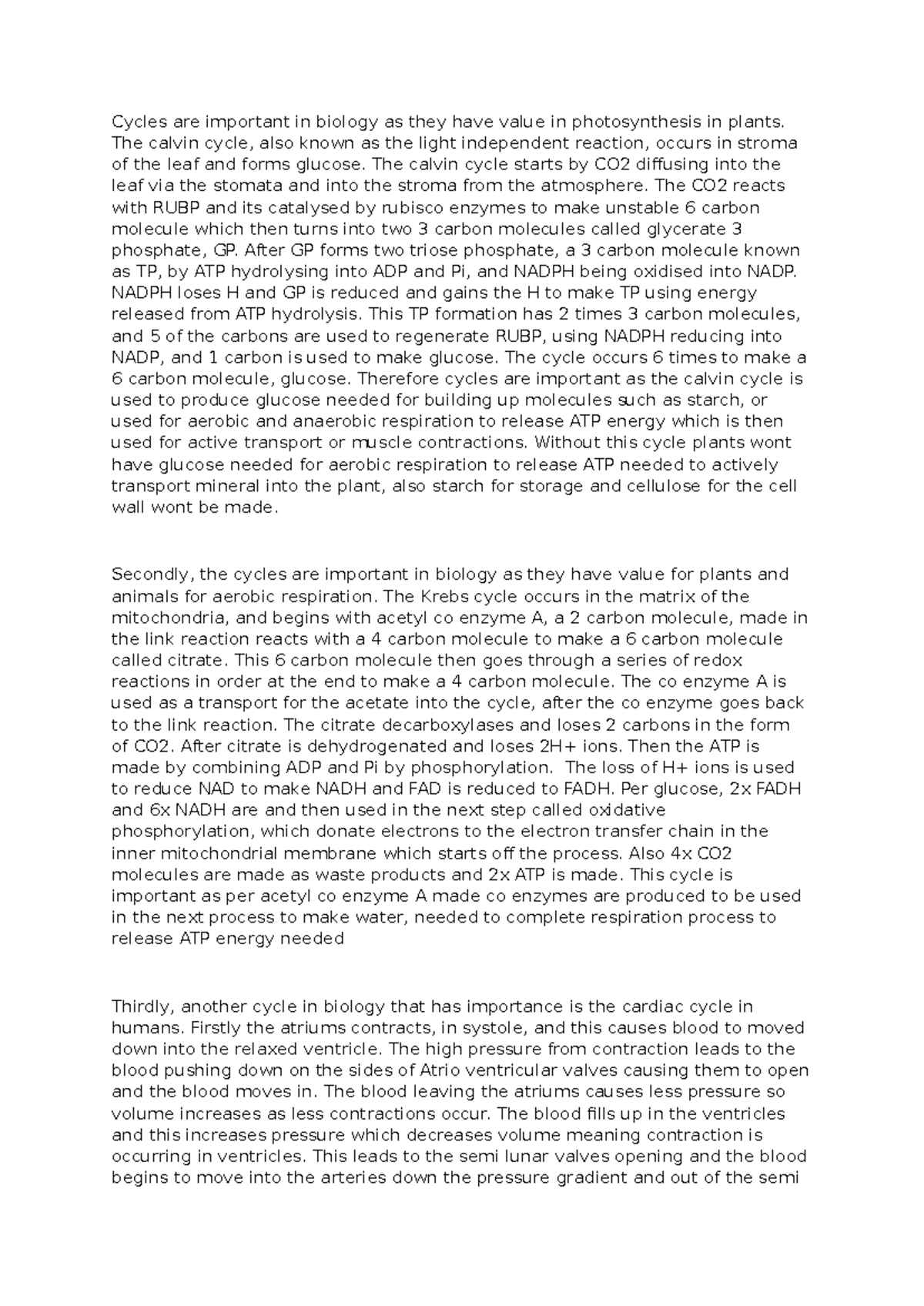 Importance of Biological Cycles - Essay Notes (Bio 101) - Studocu