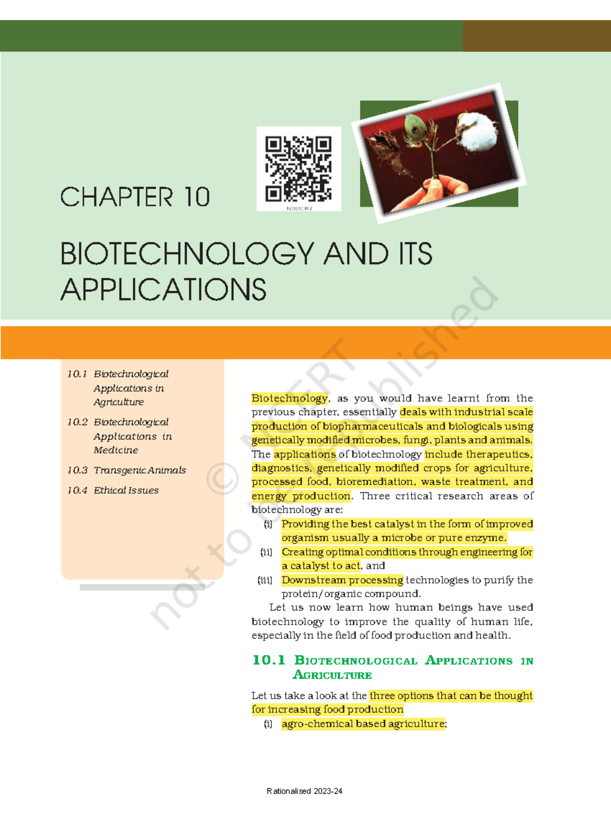 CHAPTER 10: BIOTECHNOLOGY AND ITS APPLICATIONS - NCERT Summary - Studocu