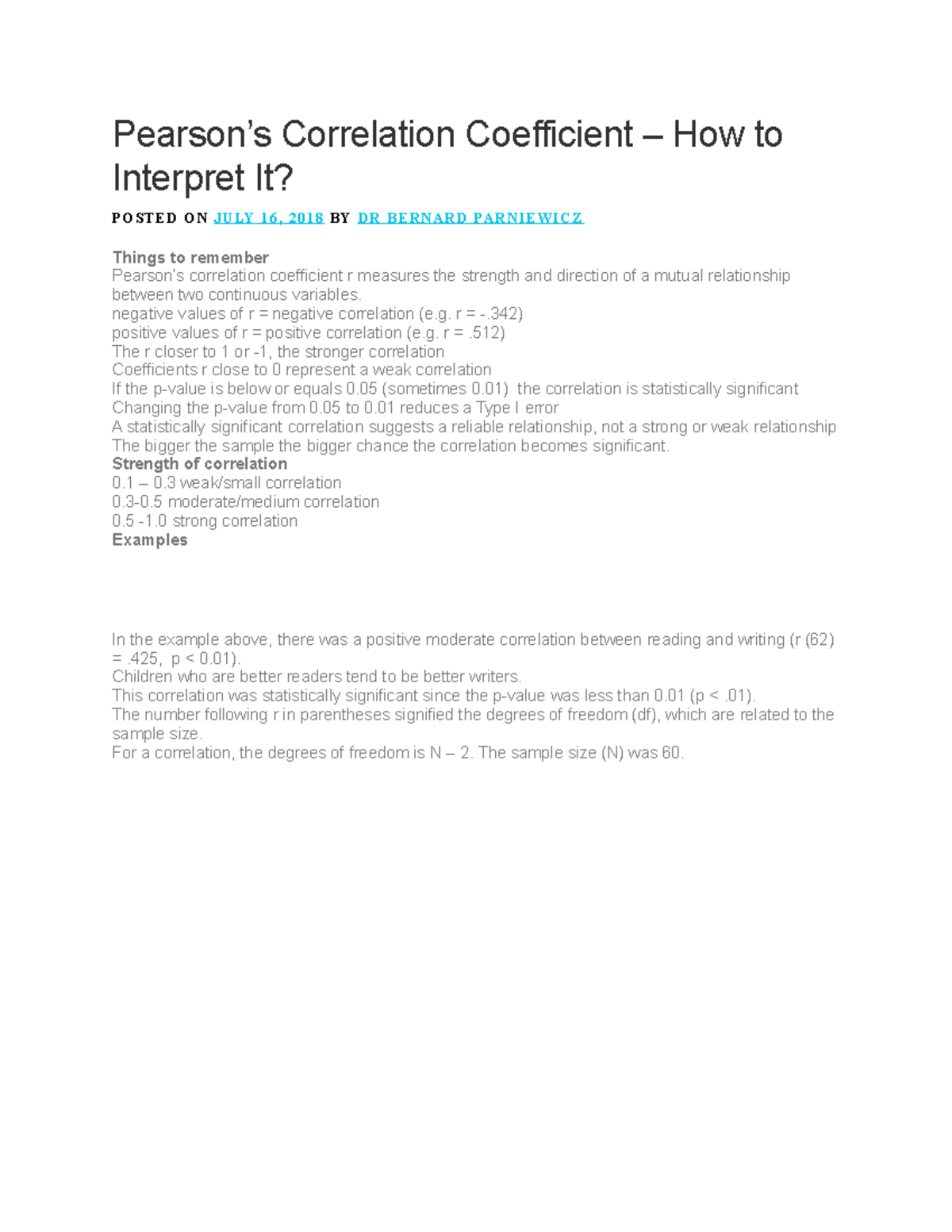 Pearson’s Correlation Coefficient - negative values of r = negative ...