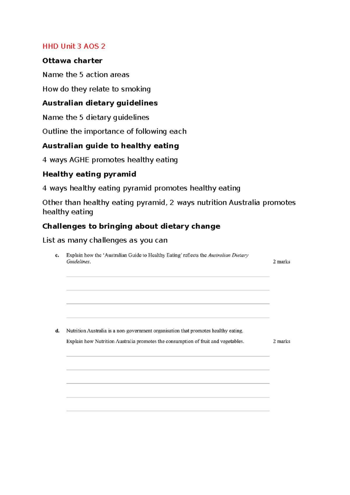 HHD Unit 3 AOS 2 revision - HHD Unit 3 AOS 2 Ottawa charter Name the 5 ...