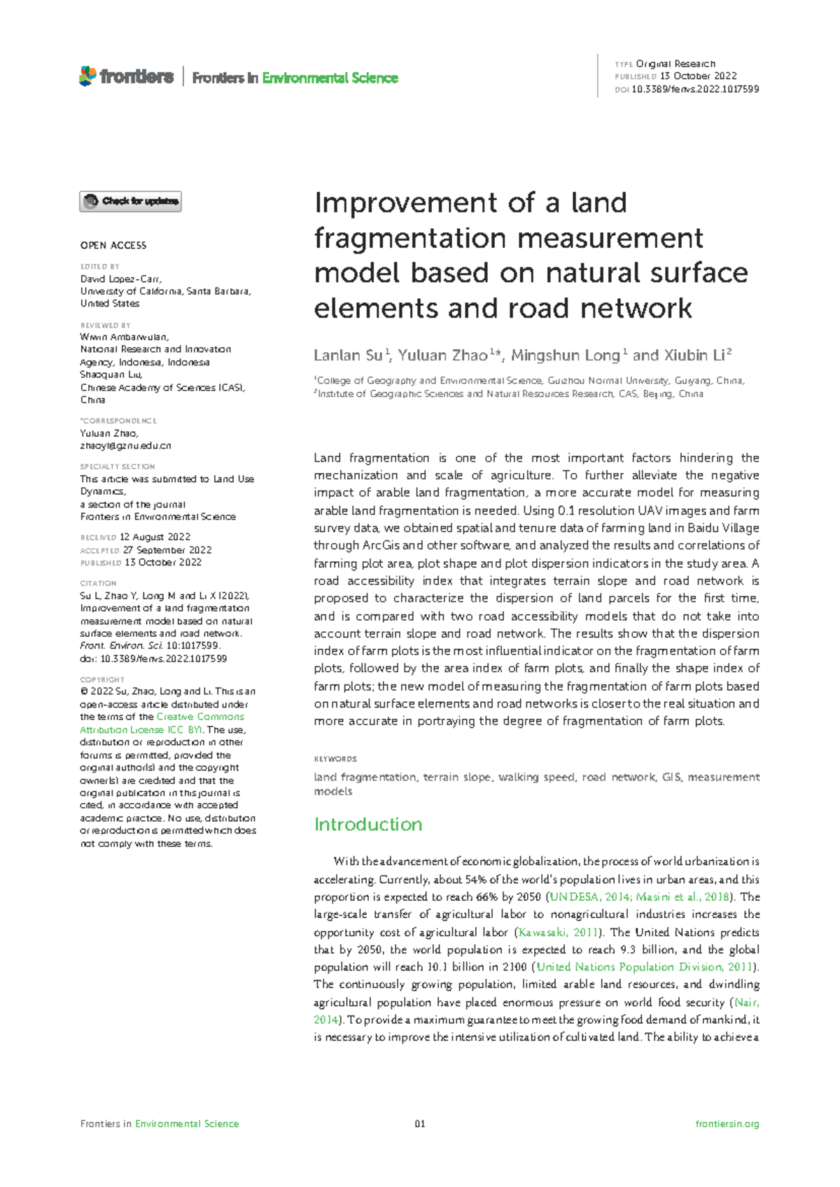 Improvement of Land Fragmentation Measurement Model (FENV-10) - Studocu
