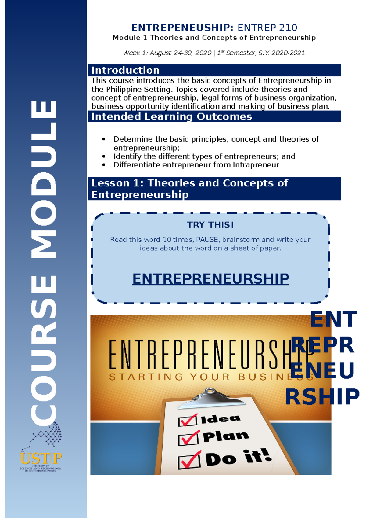 ENTREP 210: Introduction to Theories & Concepts of Entrepreneurship - Studocu