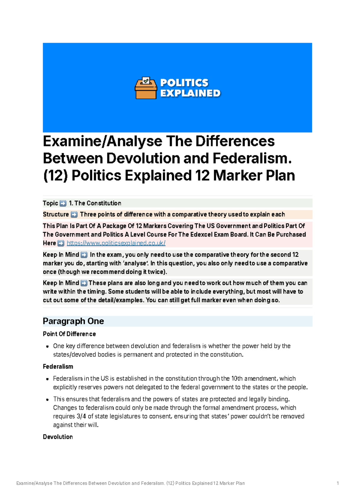 Examine/Analyse Differences: Devolution vs. Federalism (12) A Level ...