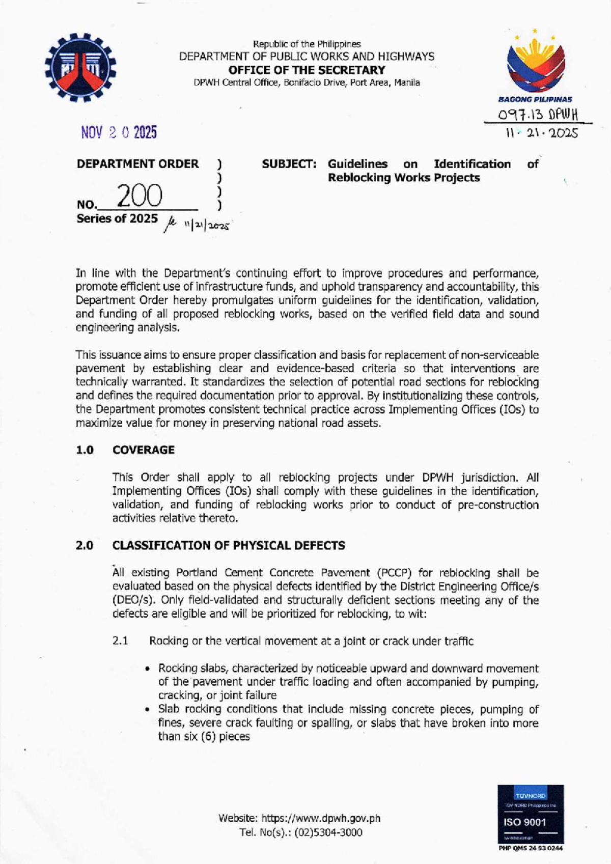 DPWH DO 200 s2025: Guidelines for Reblocking Works Projects - Studocu