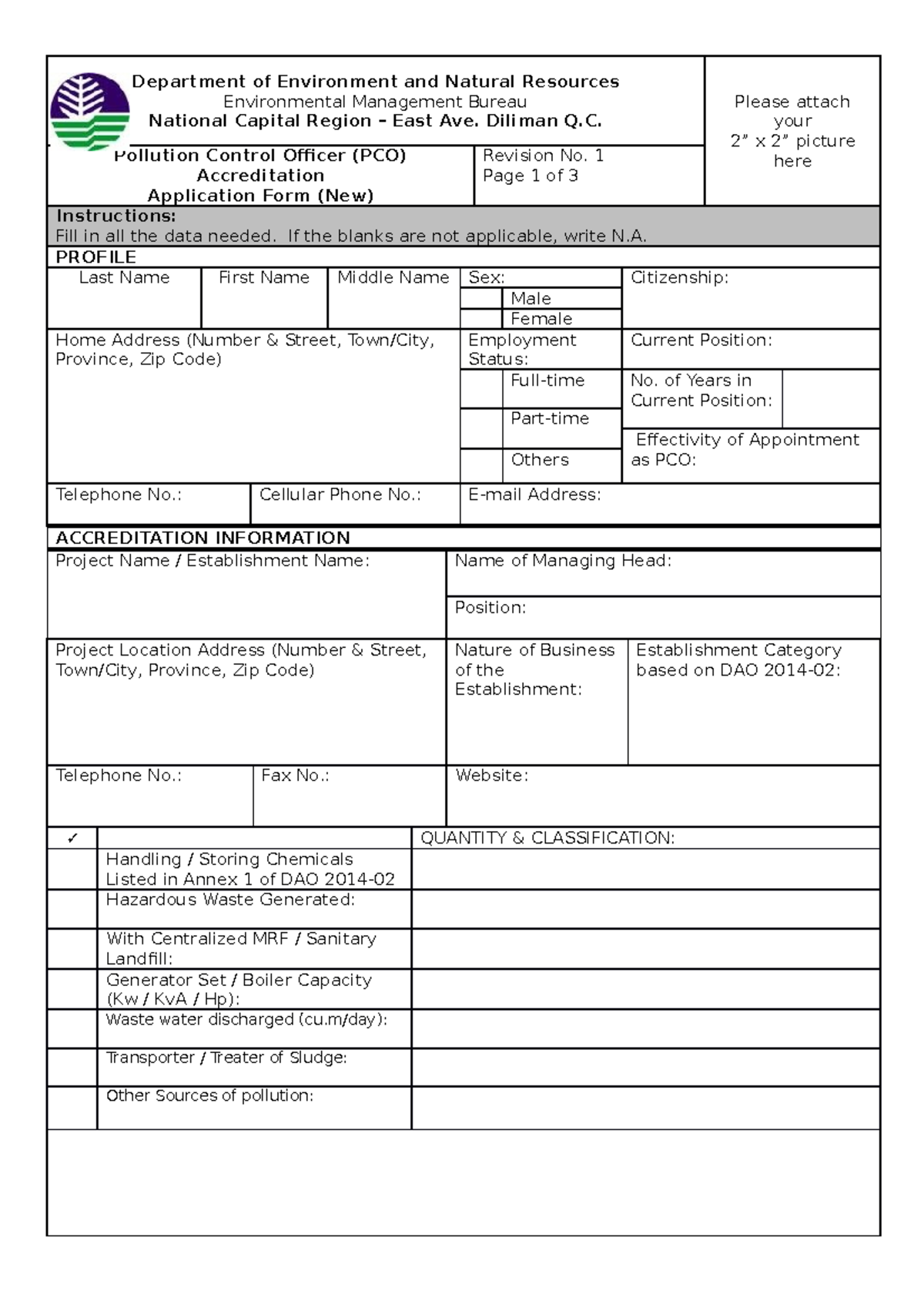 PCO Accreditation Application Form 2 3 - Department of Environment and ...