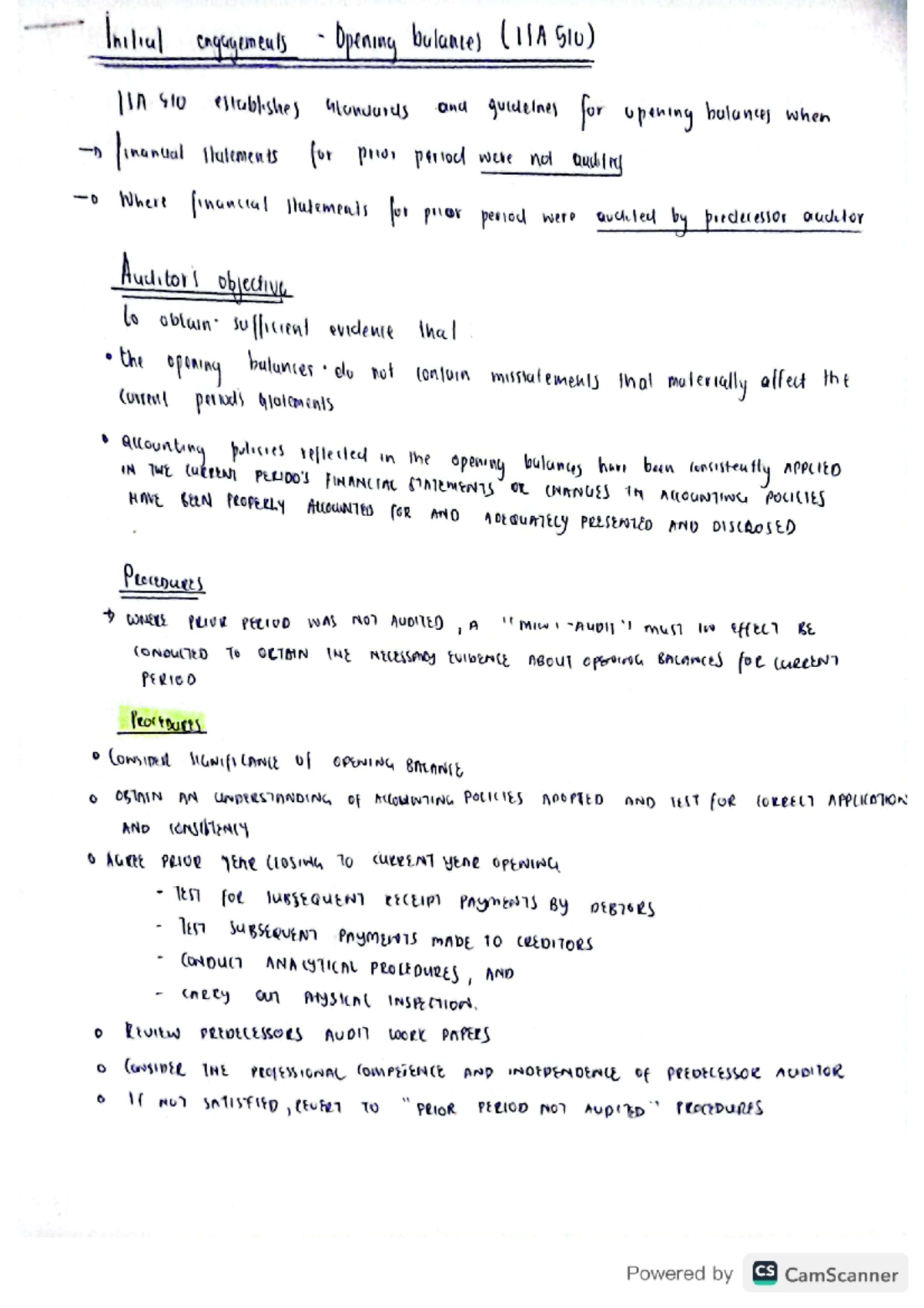 ISA 510 Summary: Initial Engagements & Opening Balances (11A 510) - Studocu