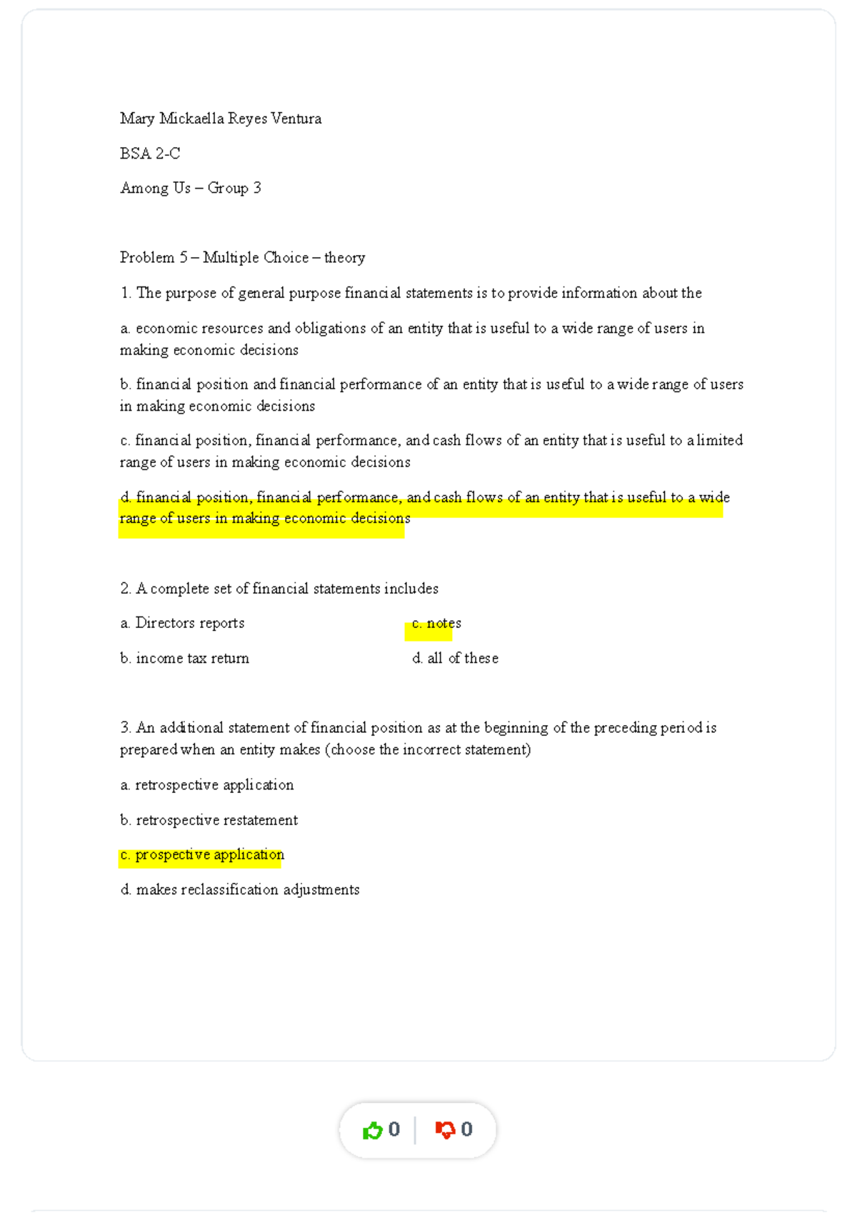 BSA Financial Statements: Group 3 Problem 5 MCQ Review - Studeersnel