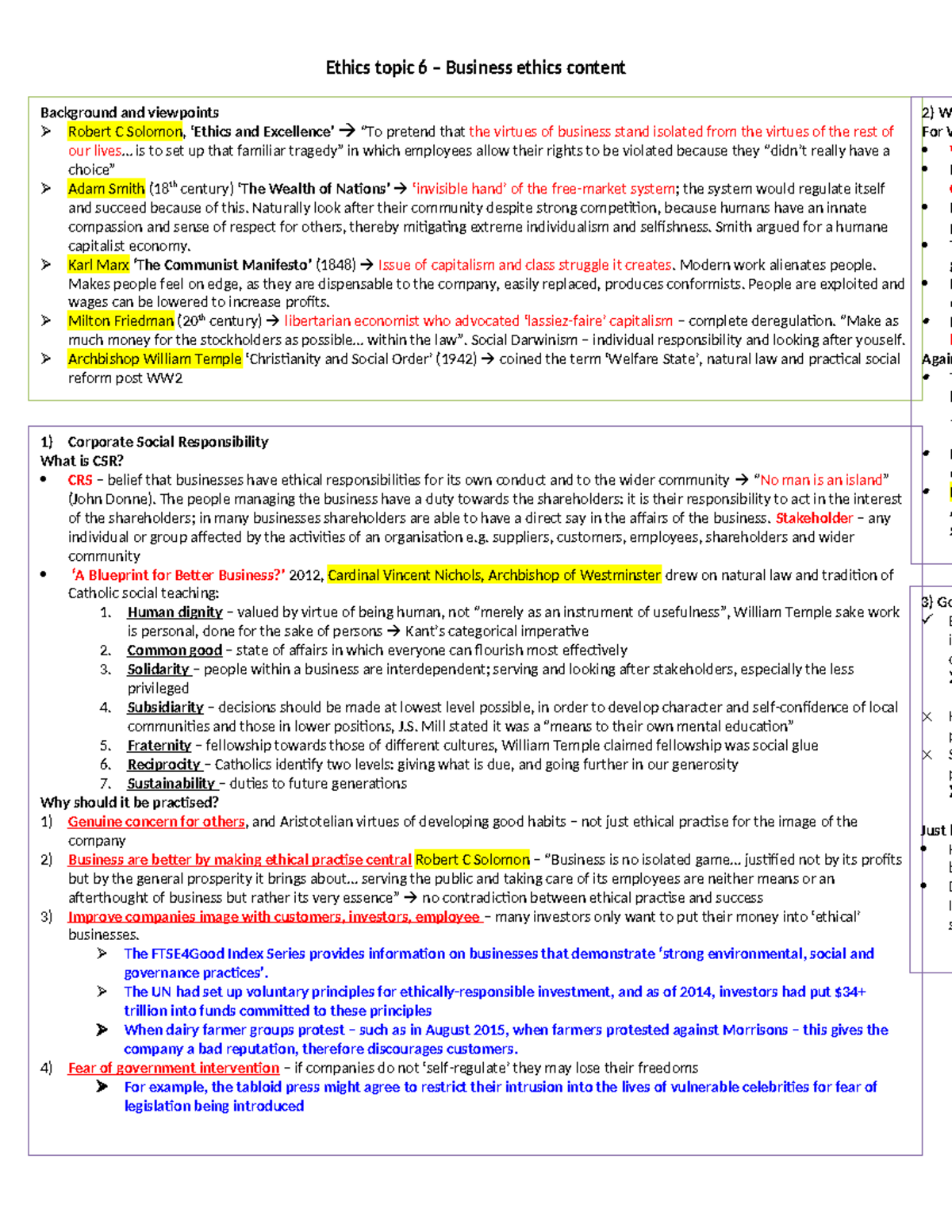 Ethics topic 6 Business ethics content - Ethics topic 6 – Business ...