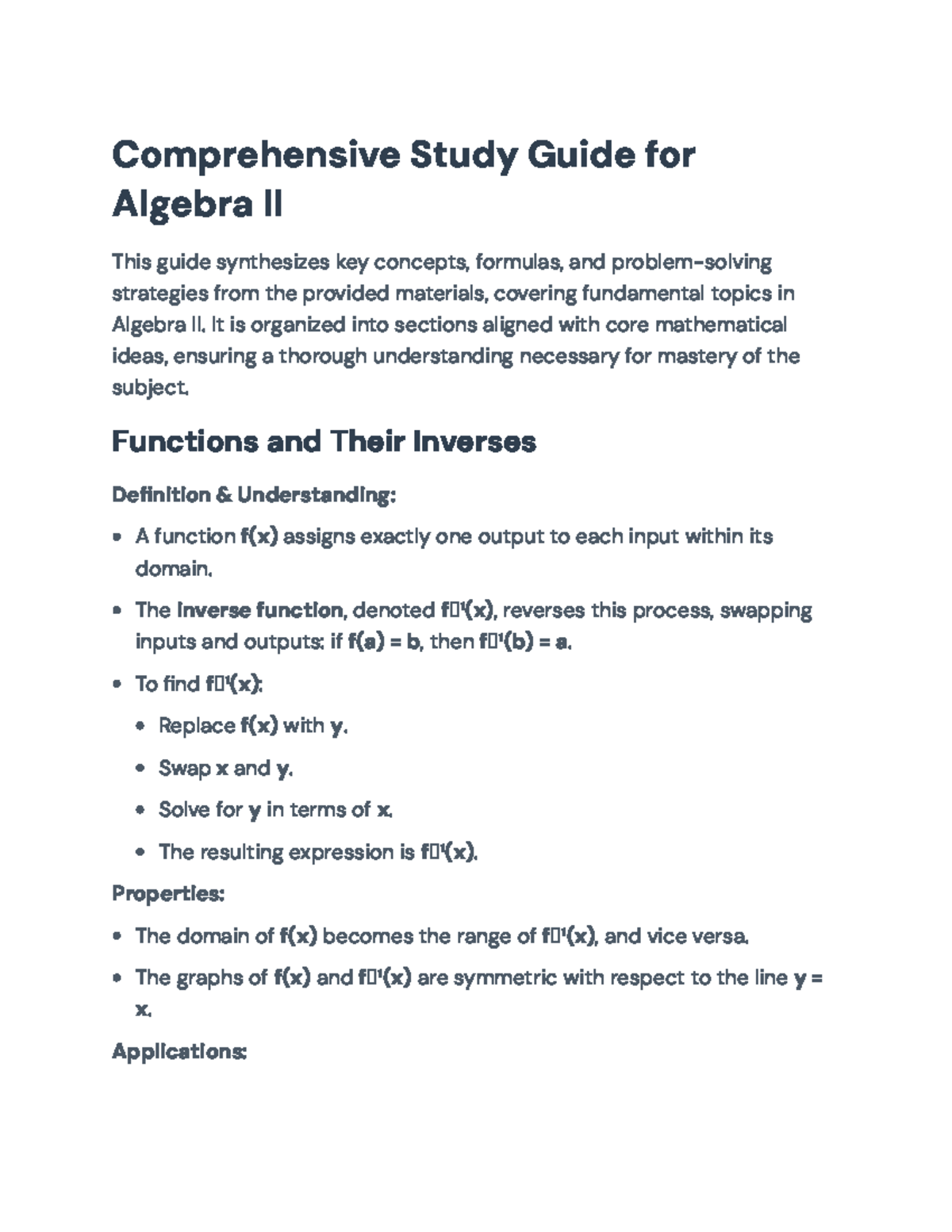 Comprehensive Algebra II Study Guide: Key Concepts & Formulas - Studocu