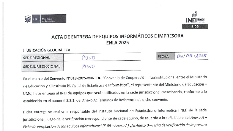 ACTA DE ENTREGA DE EQUIPOS INFORMÁTICOS E IMPRESORA ENLA 2025 - Studocu