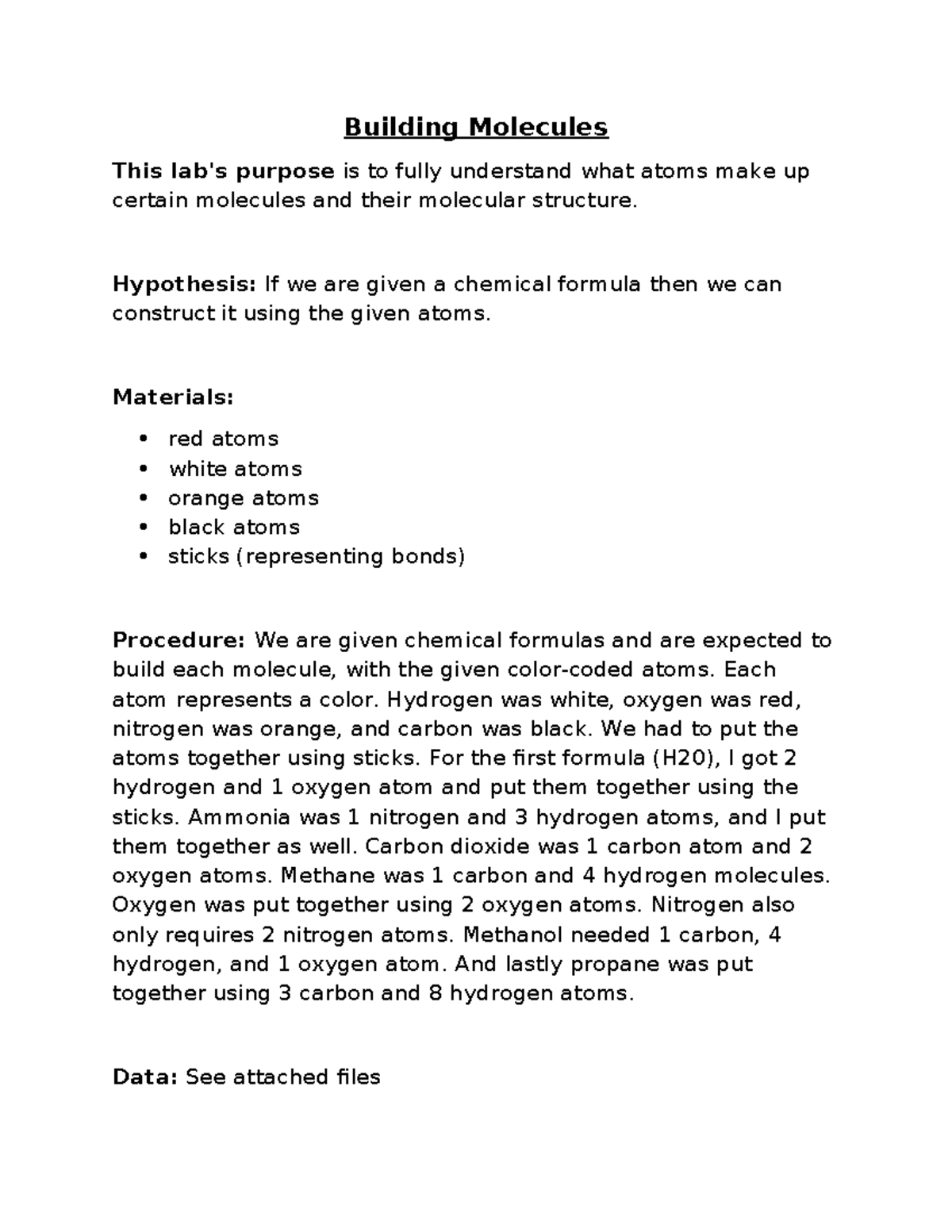 Chemistry Lab Report: Building Molecules Lab (CHEM101) - Studocu
