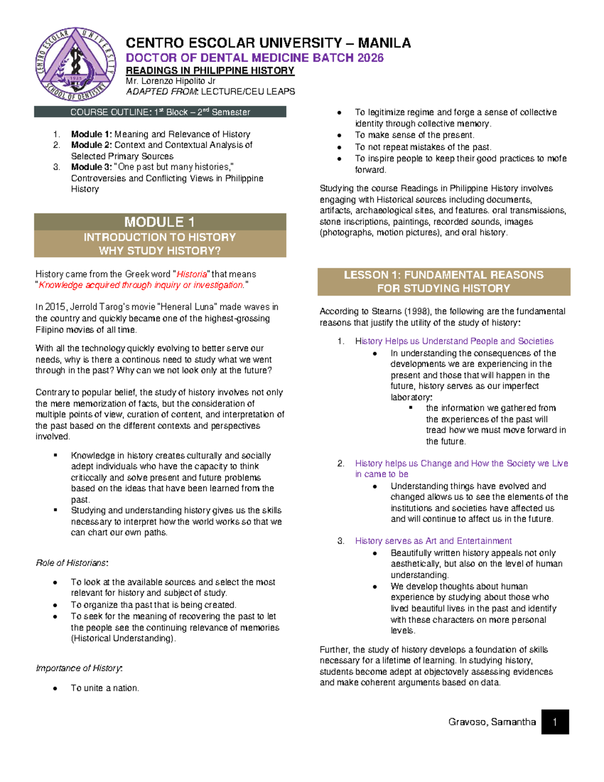 Readings in Philippine History (DMD 2026) - Modules 1 to 3 Overview ...