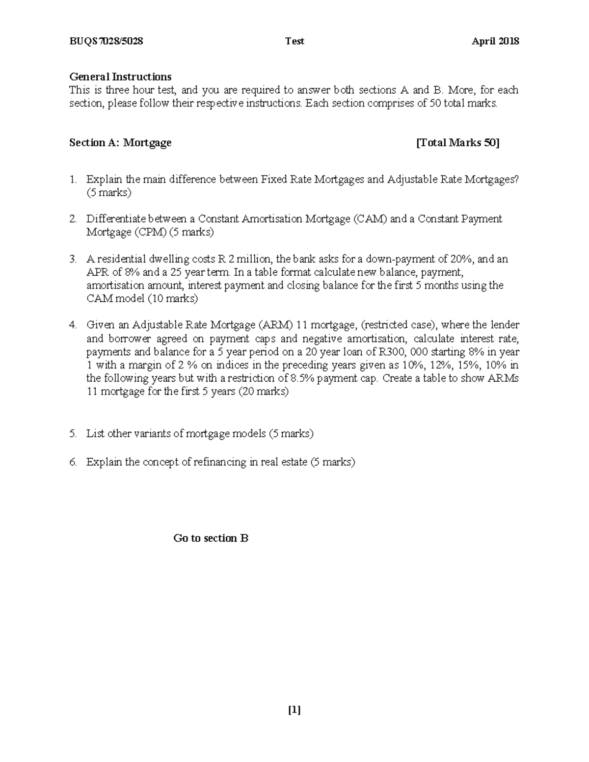 Finance - BUQS50287028 Test 2018: General Instructions & Questions ...