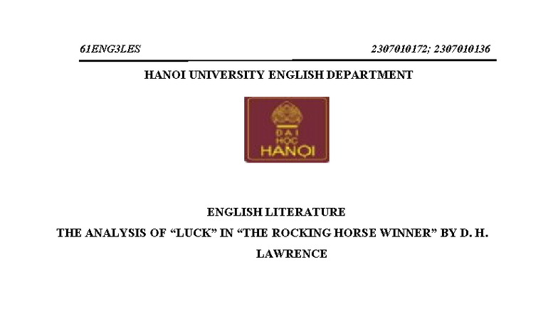 61ENG3LES Final Assignment: Luck in "The Rocking Horse Winner" - Studocu