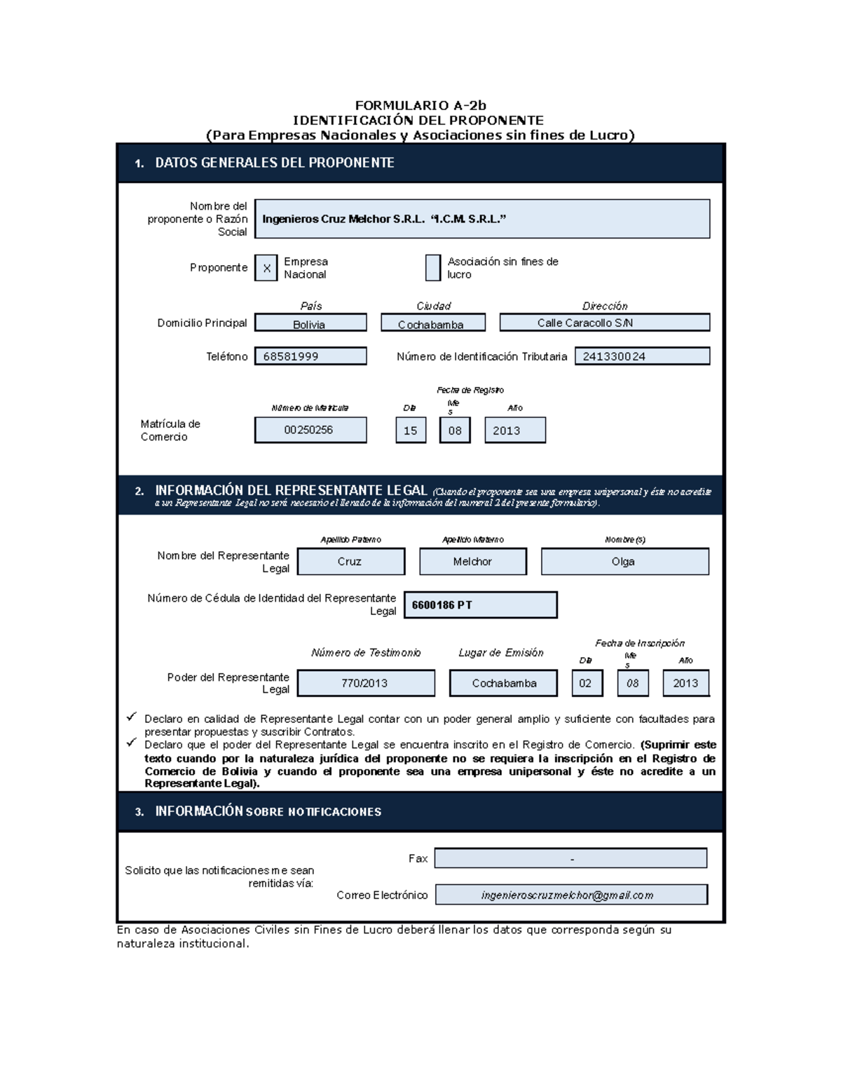 Formulario A -2B ICM: Identificación del Proponente y Datos Gerais - Studocu