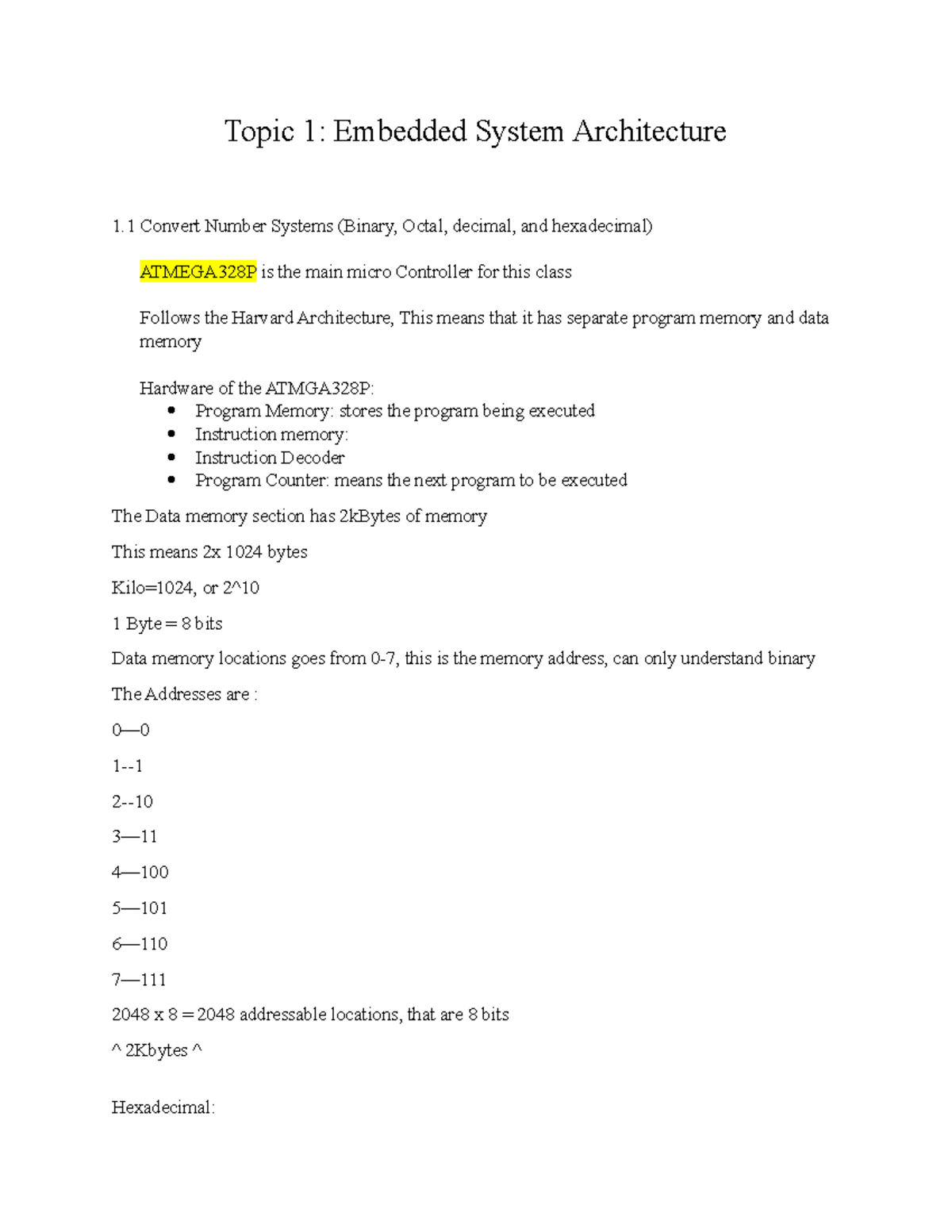 Embedded System Architecture Notes (EE 101) - Number Systems ...