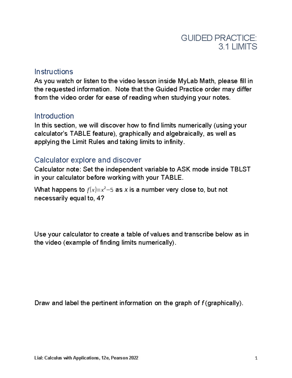 3.1 Guided Practice: Understanding Limits in Calculus - Studocu