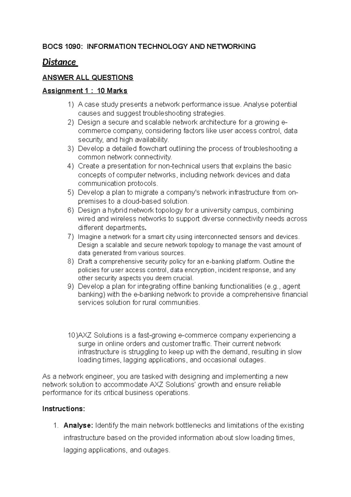BOCS 1090: IT Networking Case Study & Assignment Solutions - Studocu