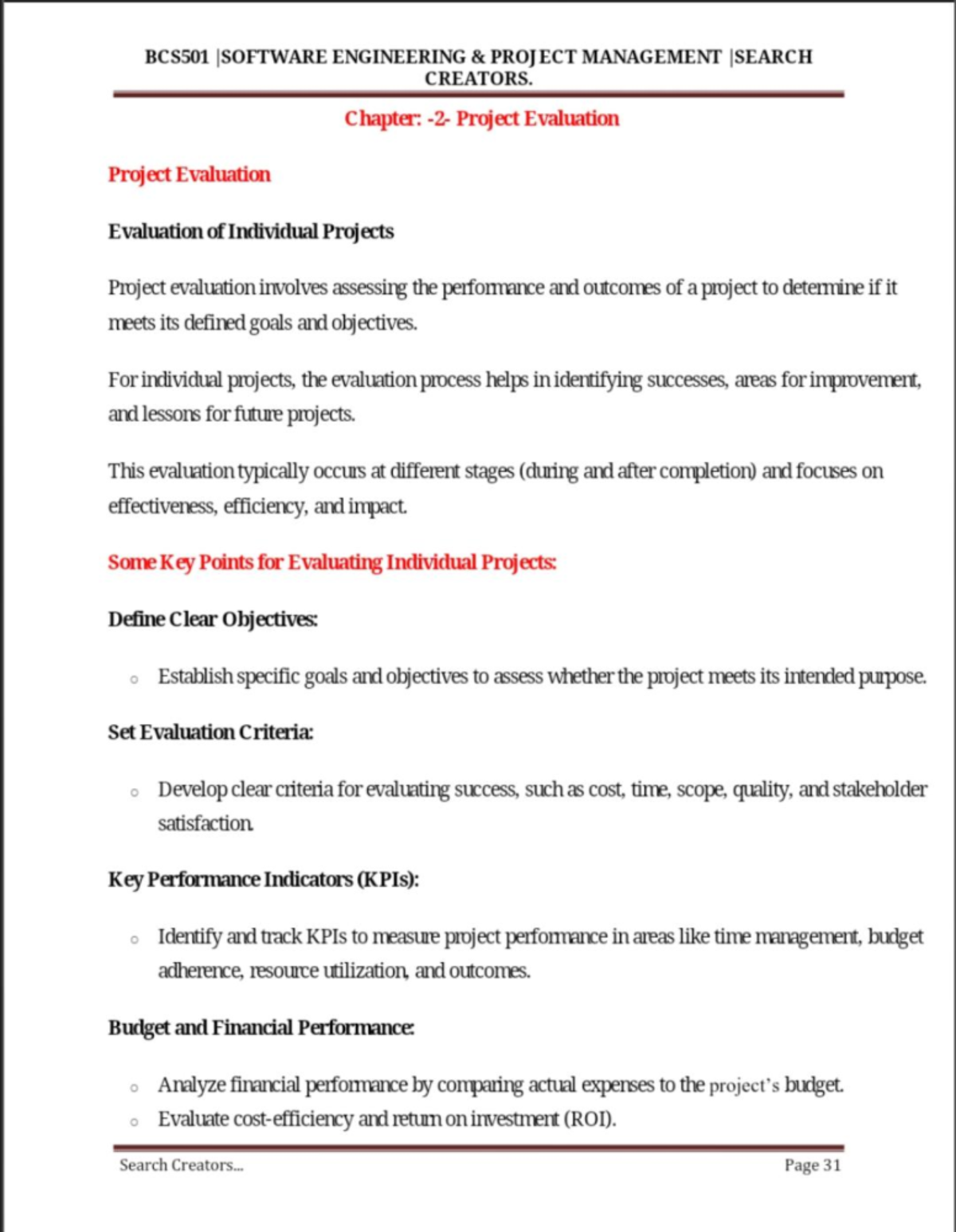 BCS501 Engineering Project Management: Chapter on Project Evaluation ...
