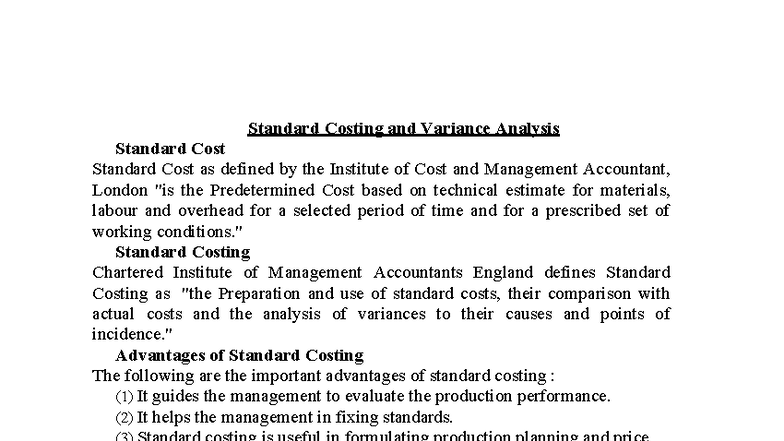 Lesson 5: Standard Costing and Variance Analysis (CMA 25) - Studocu