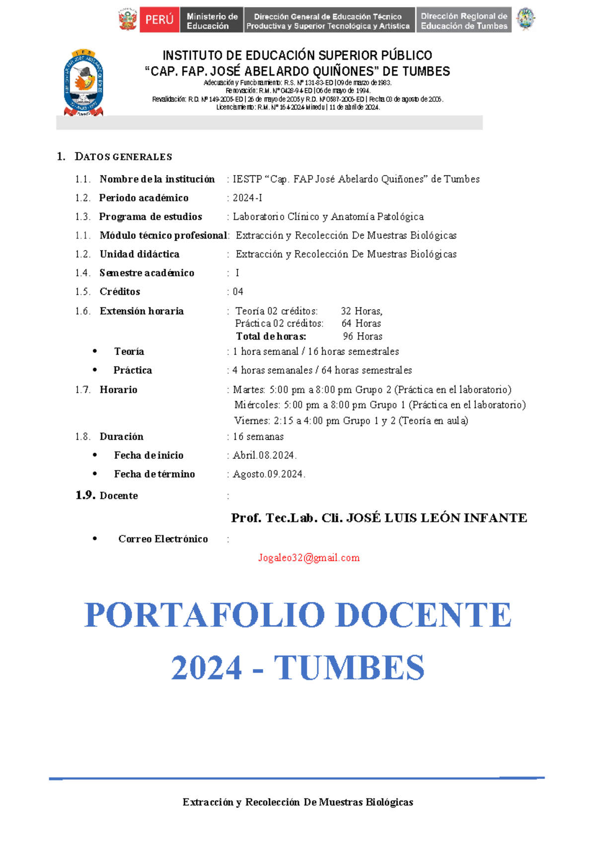 Datos Generales: Portada del Curso de Extracción y Recolección 2024-I ...