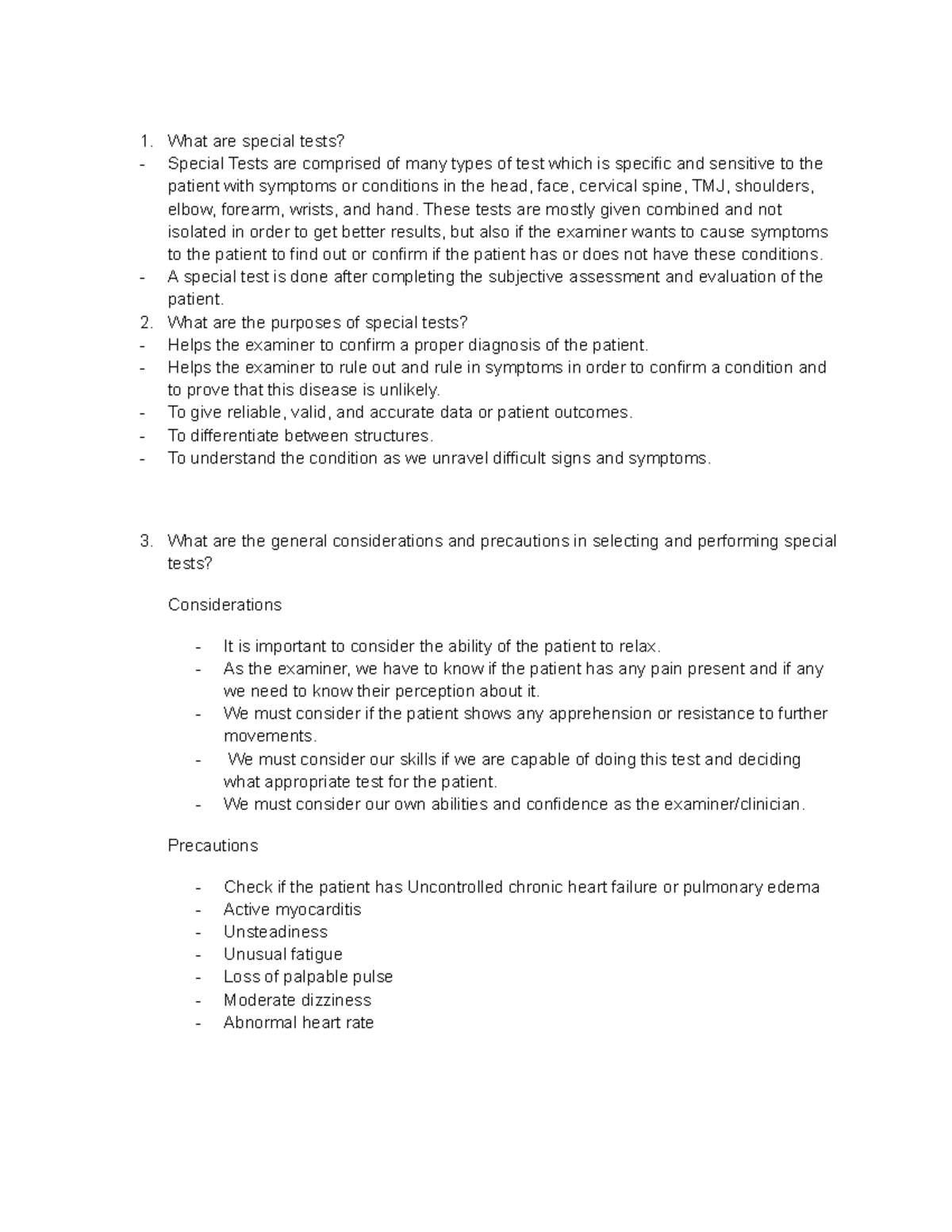 Special Tests Overview: Rationale, Procedure, and Positive Signs - Studocu