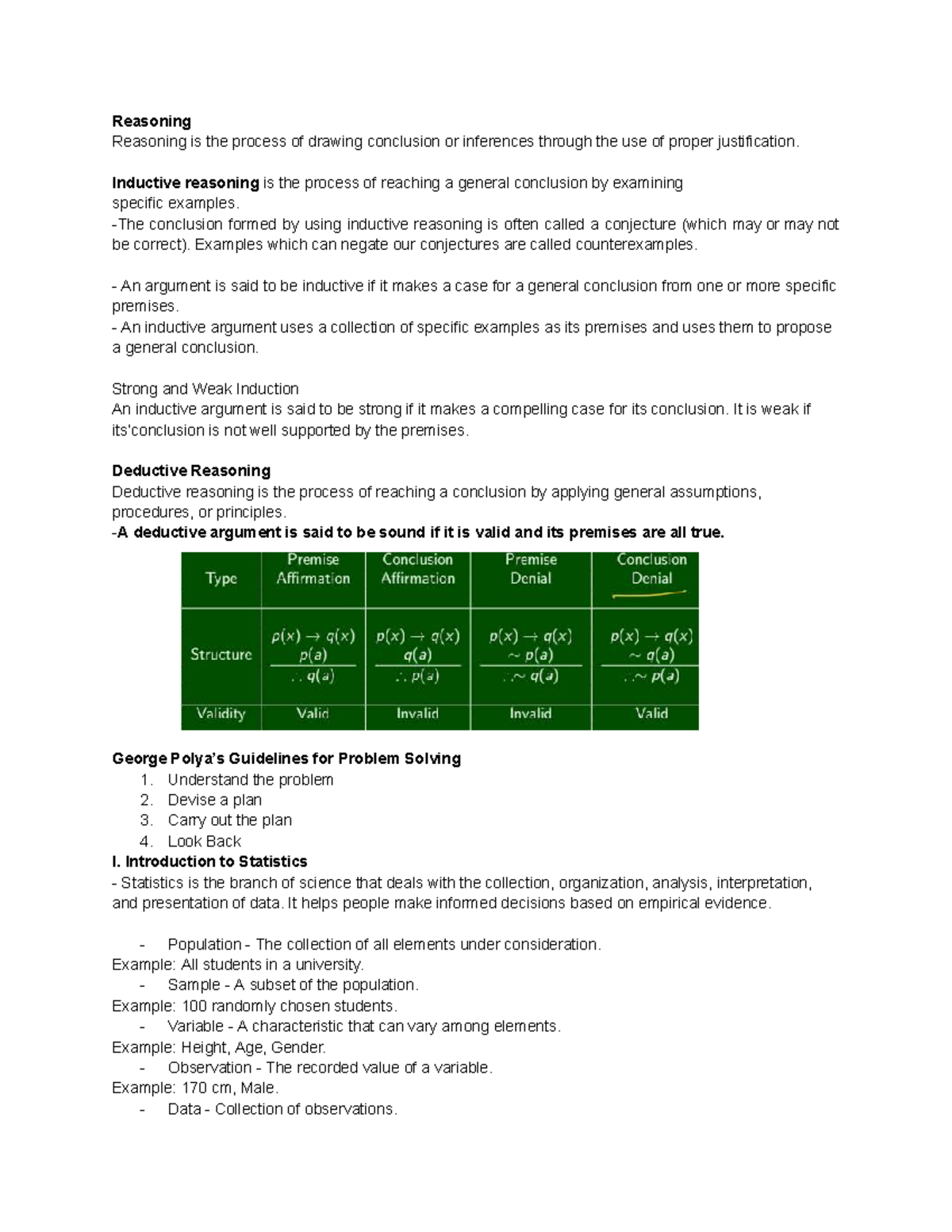 Statistics and Reasoning: Key Concepts and Methods (Course Code: N/A ...