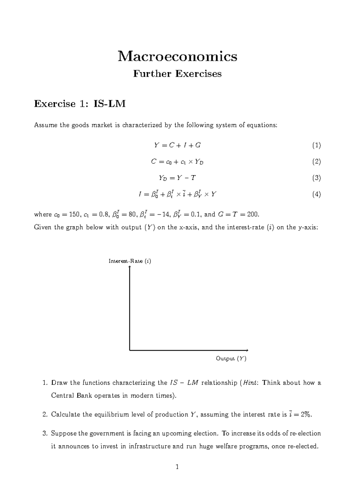 Macroeconomics: Further Exercises on IS-LM & Labor Market Dynamics ...