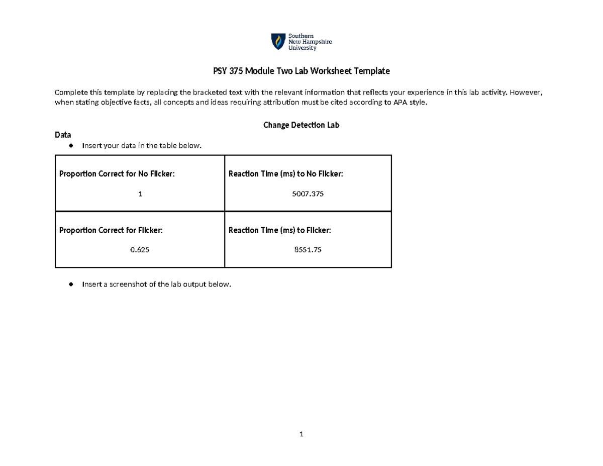 PSY 375 Module Two Lab Worksheet: Data Analysis and Findings - Studocu
